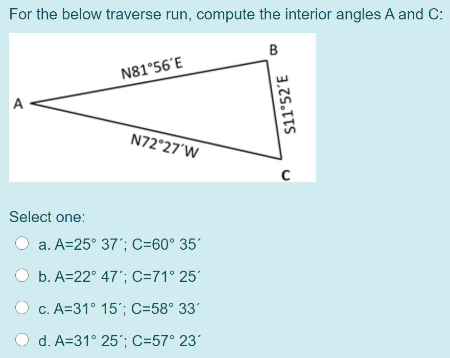 Solved For the below traverse run, compute the interior | Chegg.com