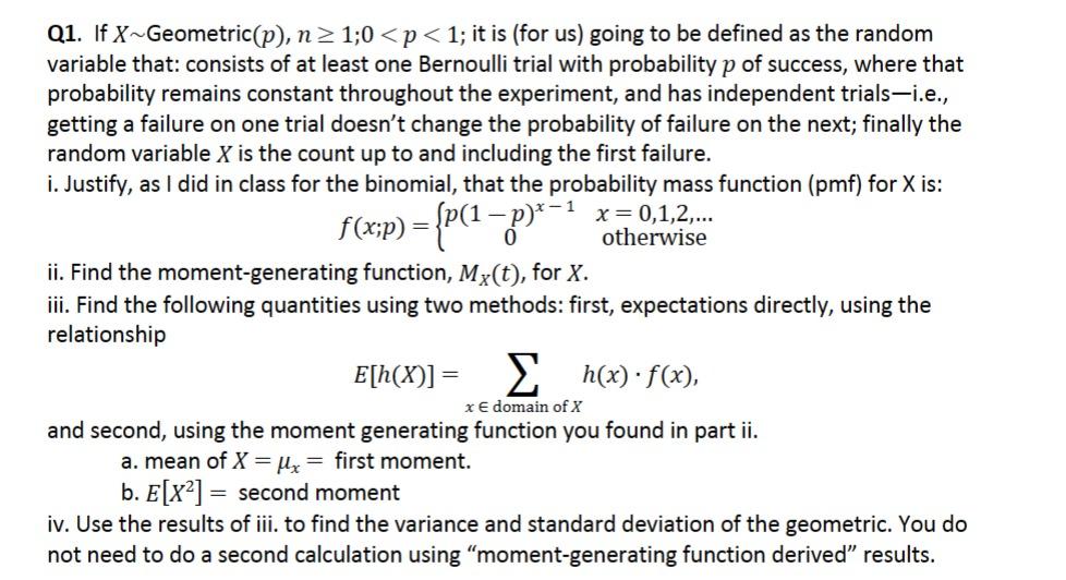 Solved If 𝑋~Geometric(𝑝), 𝑛 ≥ 1;0
