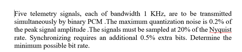 Solved Five telemetry signals, each of bandwidth 1 KHz, are | Chegg.com