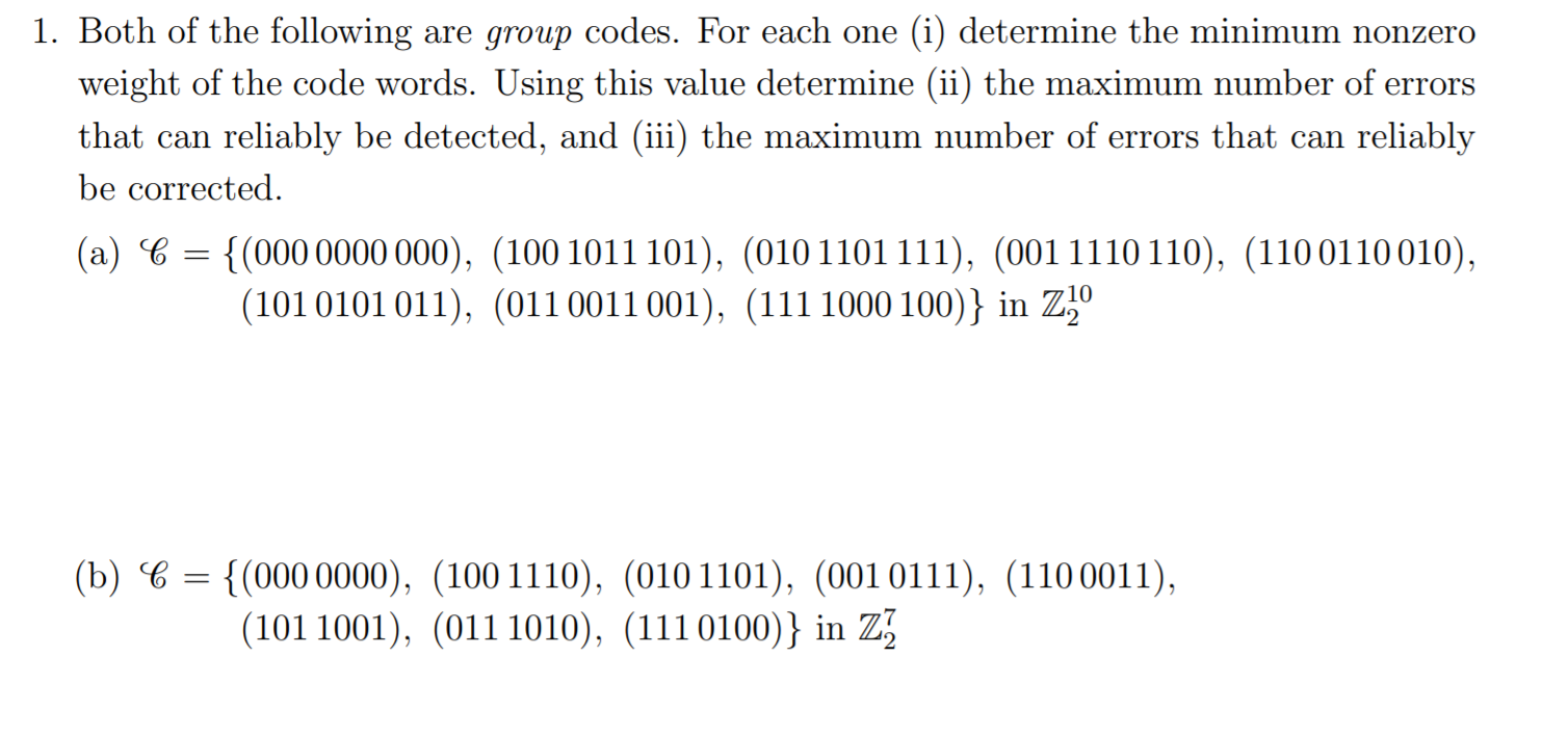 Solved 1. Both of the following are group codes. For each | Chegg.com
