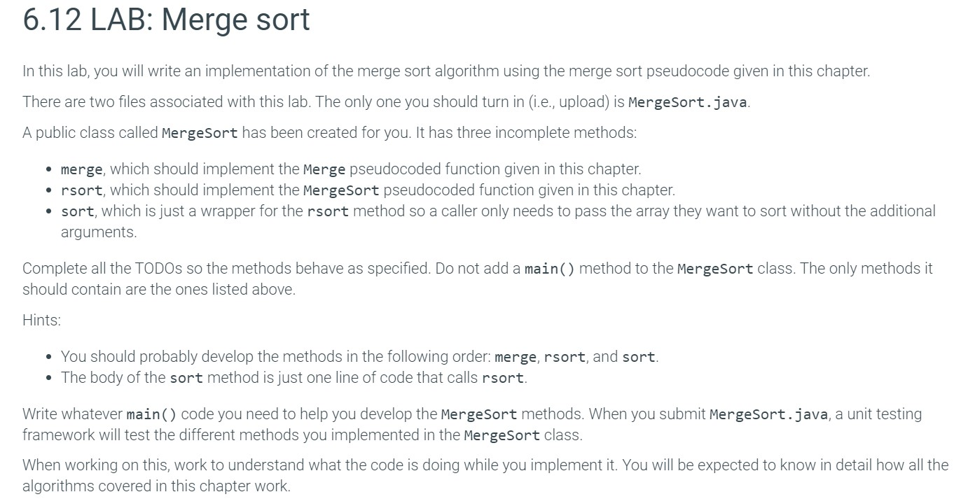 Solved NEED HELP SOLVING MERGE SORTING WITH JAVA! THIS IS | Chegg.com