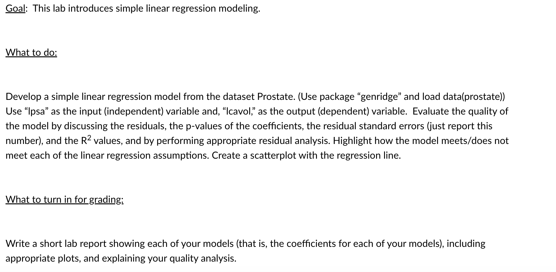 Solved Goal: This lab introduces simple linear regression | Chegg.com