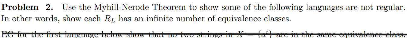 Solved Problem 2 Use The Myhill Nerode Theorem To Show Some 