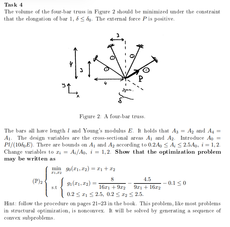 Task 4The volume of the four-bar truss in Figure 2 | Chegg.com