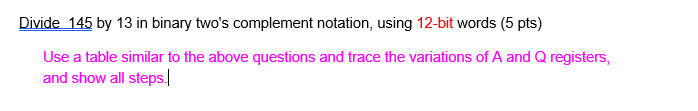 Solved Divide 145 by 13 in binary two's complement notation, | Chegg.com