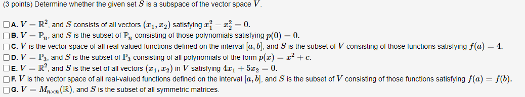 Solved (3 points) Determine whether the given set S is a | Chegg.com