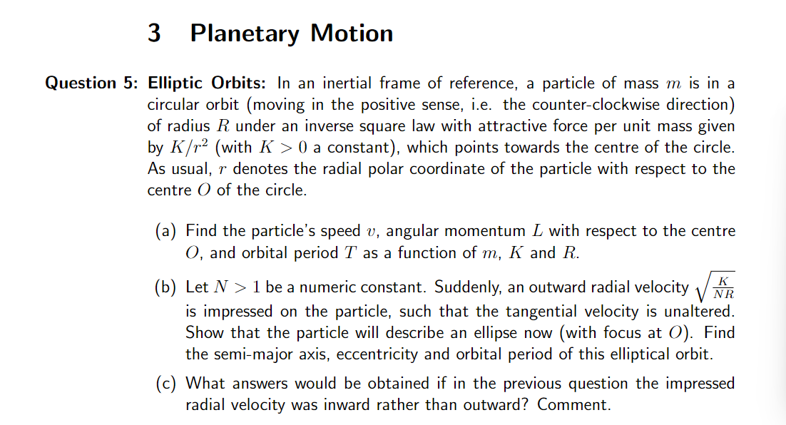 Solved Elliptic Orbits: In an inertial frame of reference, a | Chegg.com