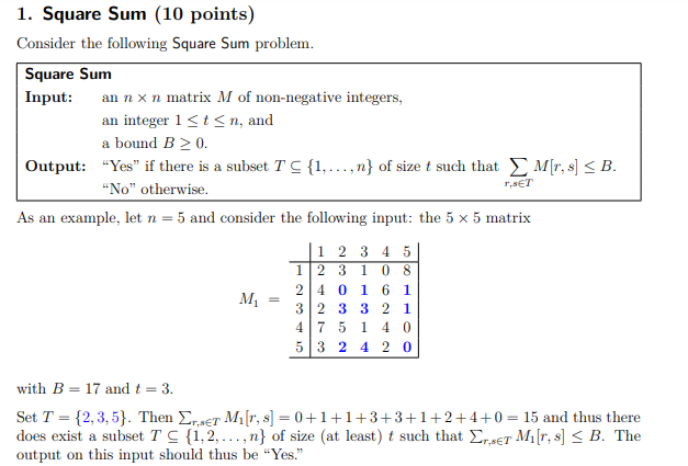 Solved 1. Square Sum (10 points) Consider the following | Chegg.com