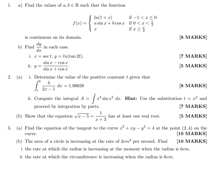 Solved 1. a) Find the values of \\( a, b \\in \\mathbb{R} | Chegg.com