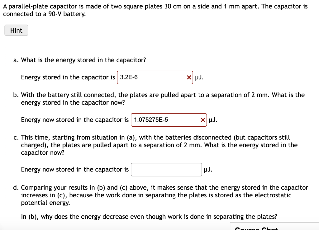 Solved A parallel-plate capacitor is made of two square | Chegg.com