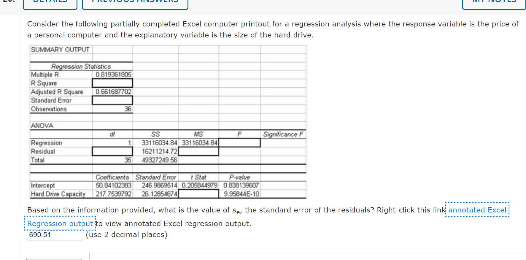 Solved Consider the following partially completed Excel | Chegg.com