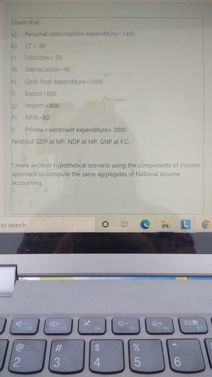Solved Given that a) Personal consumption expenditure=1400 | Chegg.com
