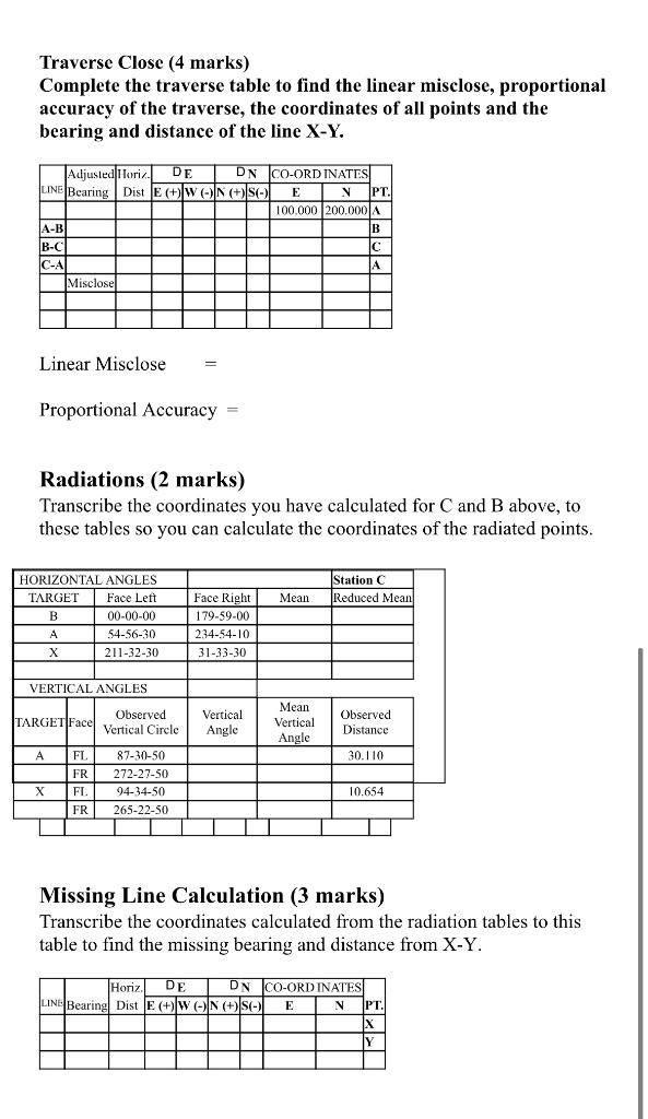 Solved A closed traverse was run from A to B, then C and | Chegg.com