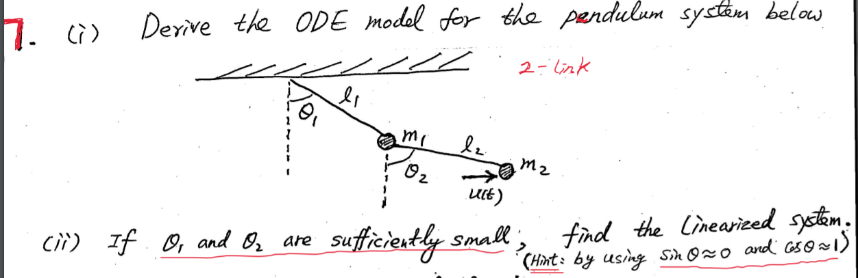 Solved 1. (2) Derive the ODE model for the pendulum system | Chegg.com