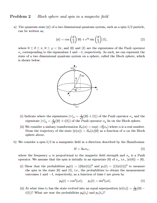 Solved Problem 2 ﻿Bloch sphere and spin in a magnetic | Chegg.com