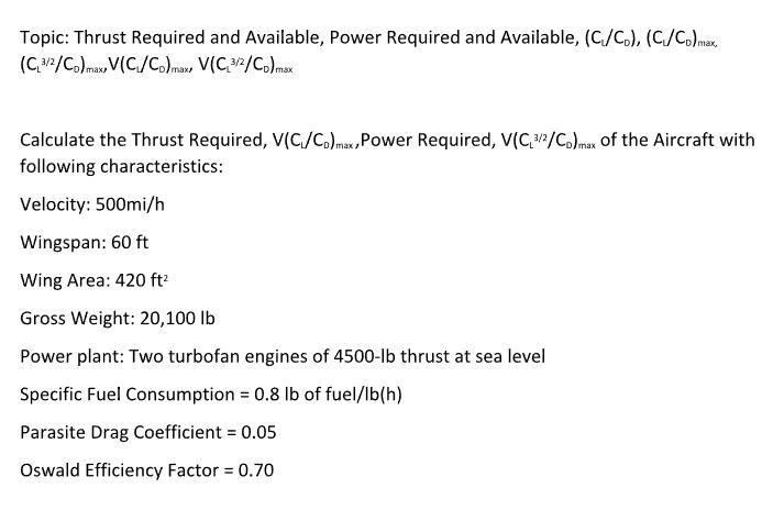 Solved Topic: Thrust Required and Available, Power Required | Chegg.com