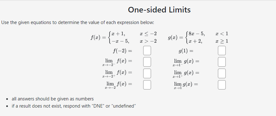 Solved One-sided Limits Use the given equations to determine | Chegg.com