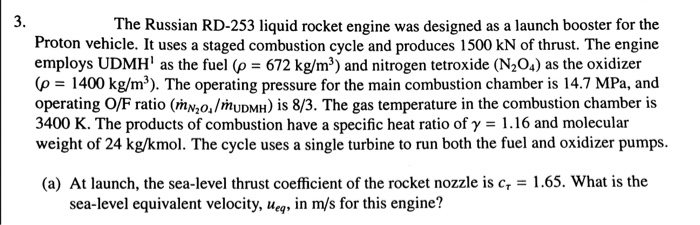 3. The Russian RD-253 liquid rocket engine was | Chegg.com
