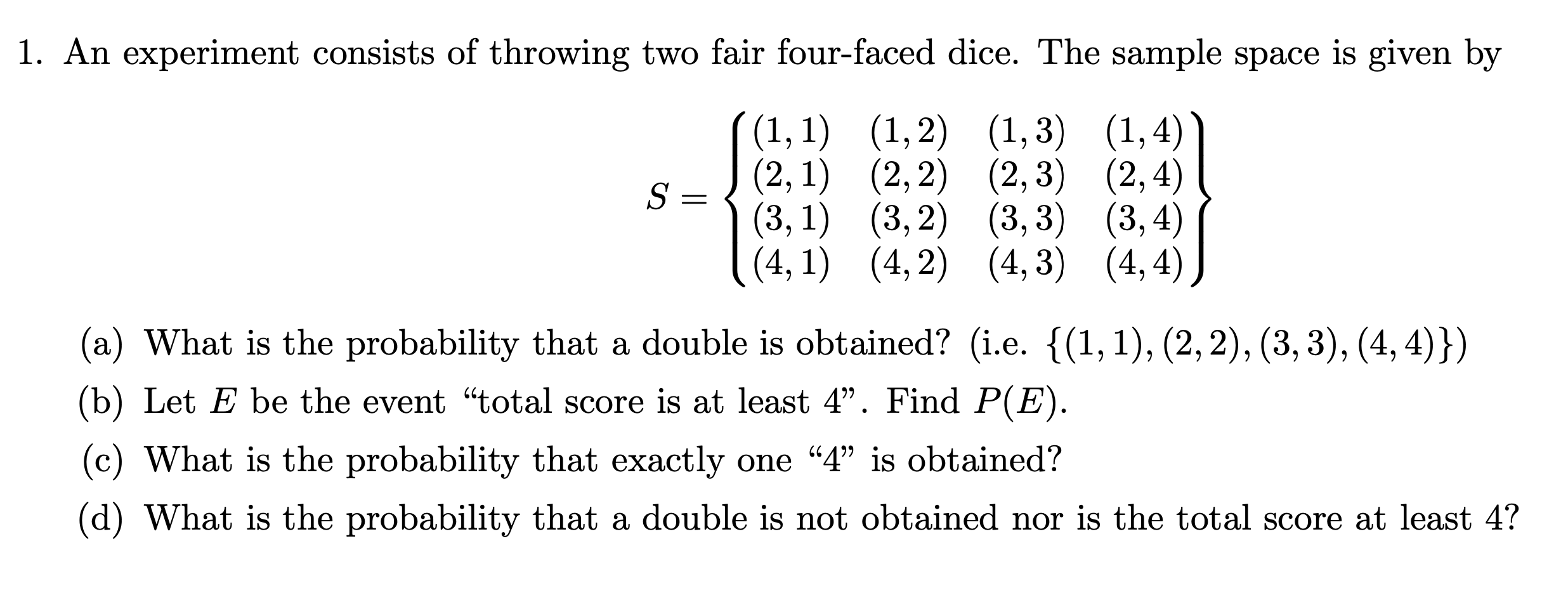 Solved An experiment consists of throwing two fair | Chegg.com