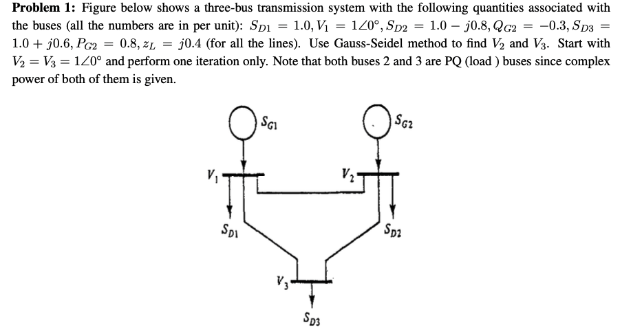 Solved = Problem 1: Figure below shows a three-bus | Chegg.com