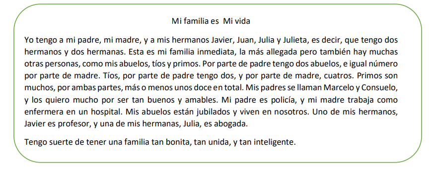 Mi familia es Mi vida Yo tengo a mi padre, mi madre, | Chegg.com