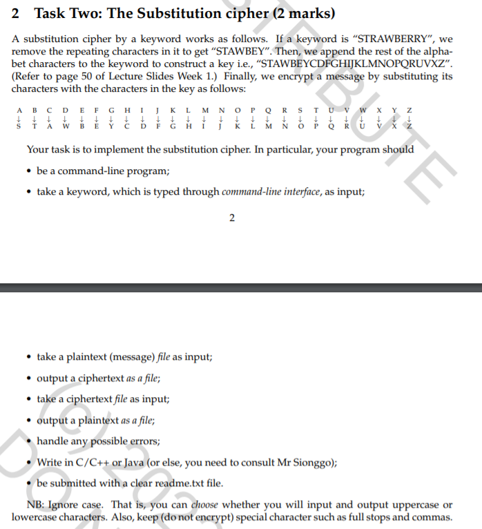 Solved 2 Task Two: The Substitution cipher (2 marks) A | Chegg.com