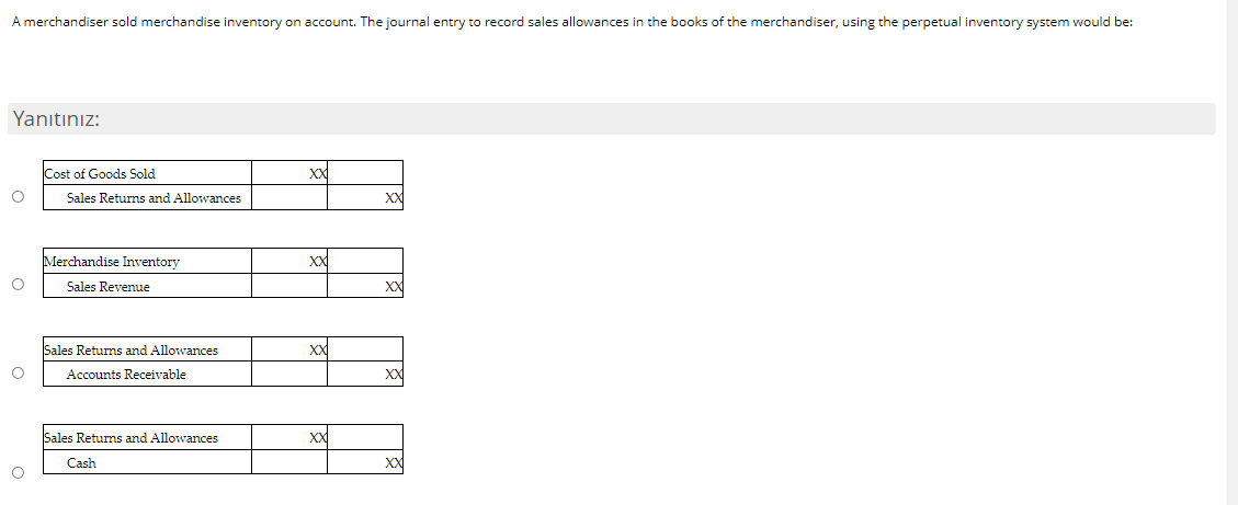 Solved A merchandiser sold merchandise inventory on account. | Chegg.com
