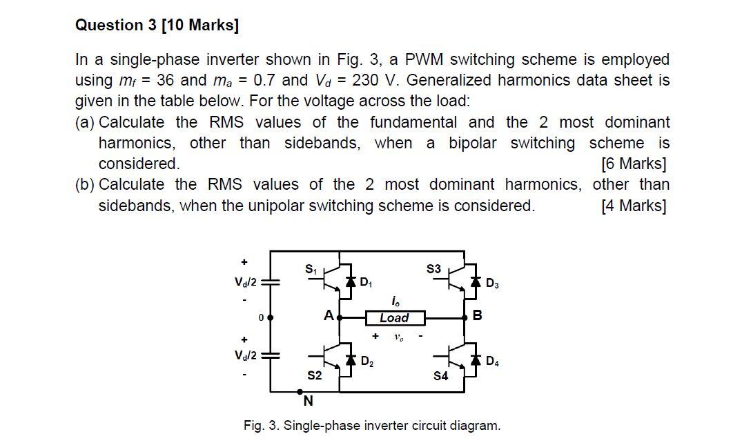 Solved Question 3 [10 Marks] In a single-phase inverter | Chegg.com