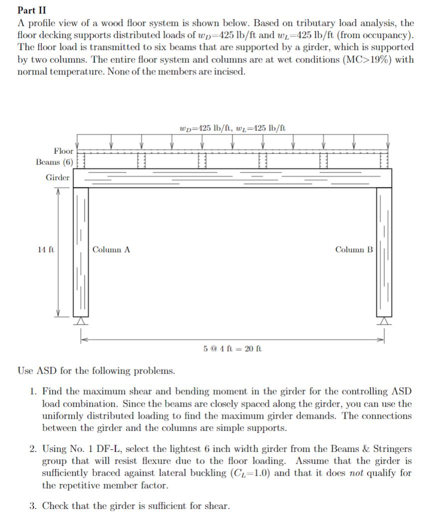 Part II A profile view of a wood floor system is | Chegg.com