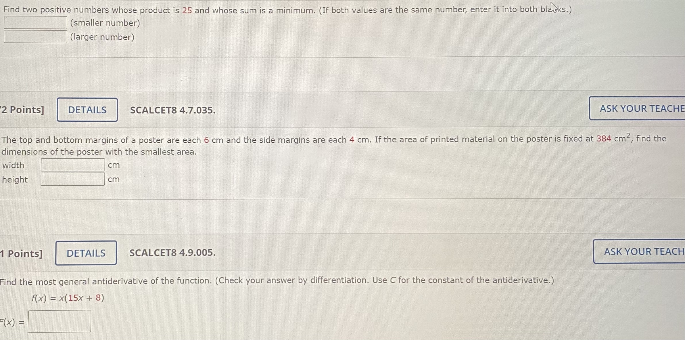 Solved Find two positive numbers whose product is 25 and | Chegg.com