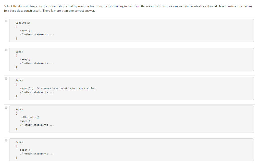Solved Select The Derived Class Constructor Definitions That