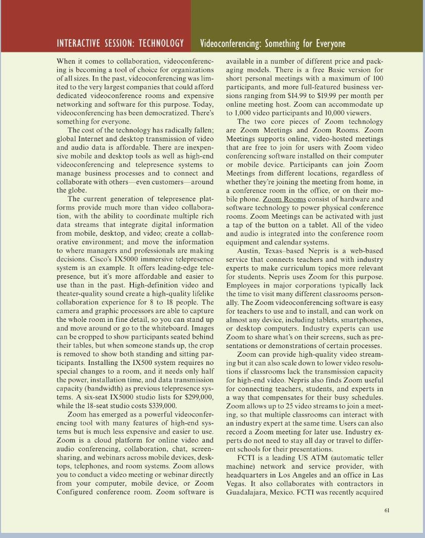 Solved INTERACTIVE SESSION: TECHNOLOGY Videoconferencing: | Chegg.com