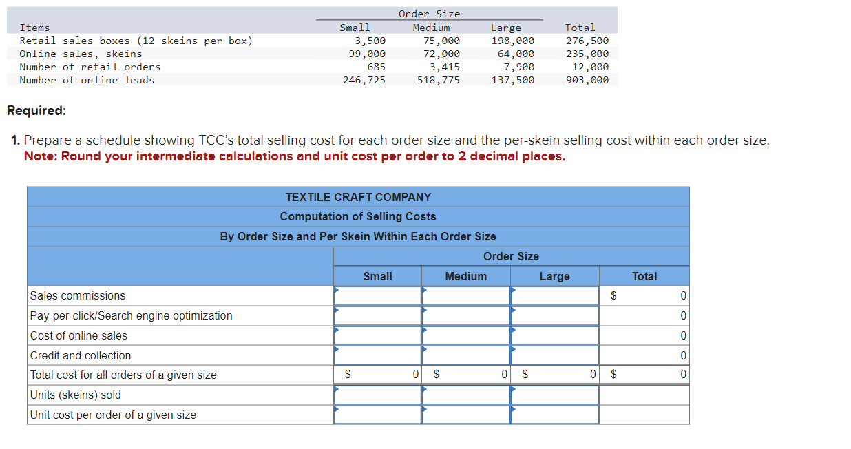 Solved 1. Prepare a schedule showing TCC's total selling | Chegg.com