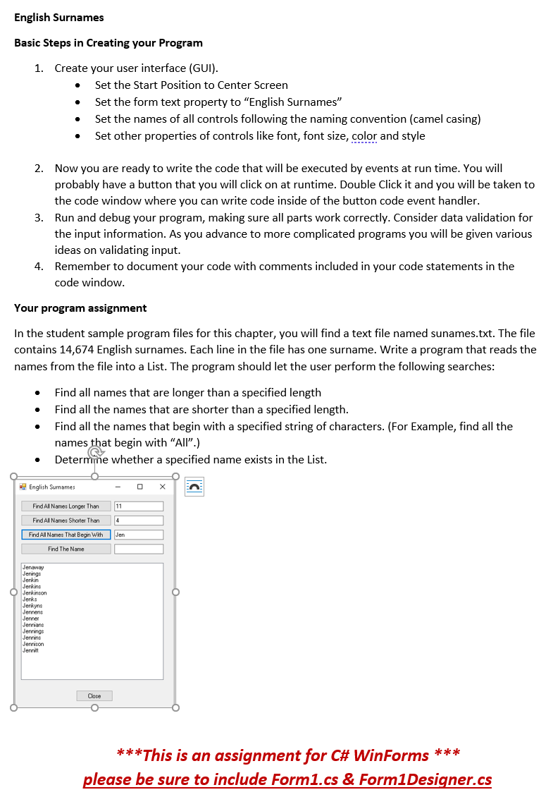 Solved English Surnames Basic Steps in Creating your Program | Chegg.com