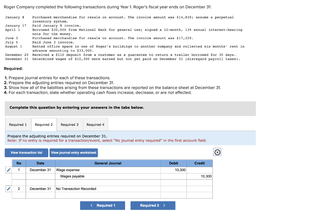 Solved Roger Company completed the following transactions | Chegg.com