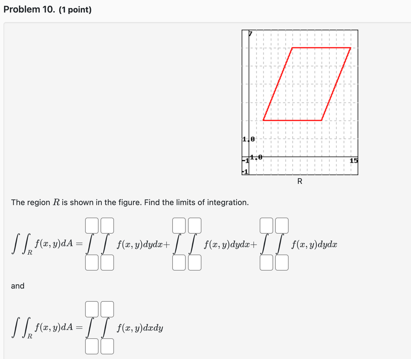 Solved Problem 10. (1 point) The region R is shown in the | Chegg.com