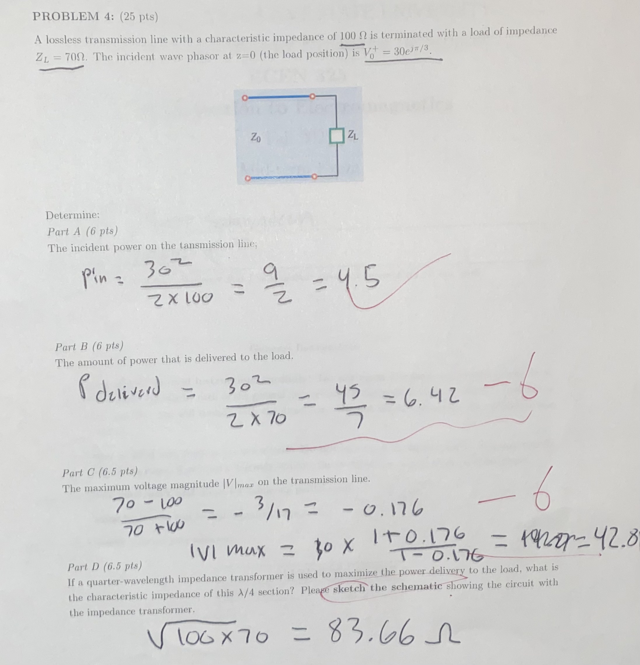 Solved PROBLEM 4: (25 pts)A lossless transmission line with | Chegg.com
