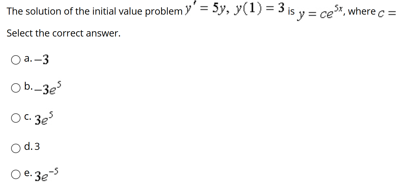 Solved The solution of the initial value problem y' = 5y, | Chegg.com