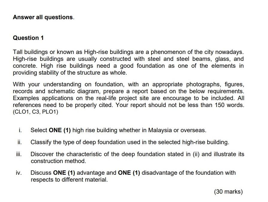 Solved Answer all questions. Question 1 Tall buildings or | Chegg.com