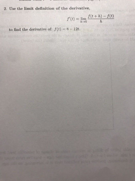 Solved 2. Use the limit definition of the derivative, f'(t) | Chegg.com