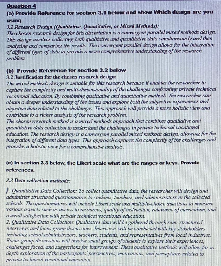 Solved Question 4 (a) Provide Reference for section 3.1 | Chegg.com