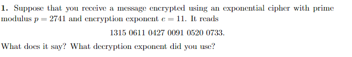 1. Suppose that you receive a message encrypted using | Chegg.com
