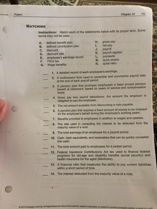 Solved Chapter 10 153 Name: MATCHING Instructions: Match | Chegg.com