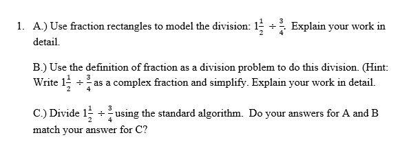 1. A.) Use fraction rectangles to model the division: | Chegg.com