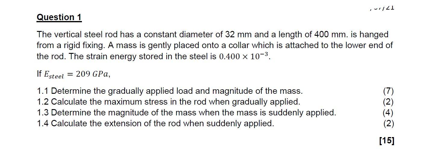 Solved ,1121 Question 1 The vertical steel rod has a | Chegg.com