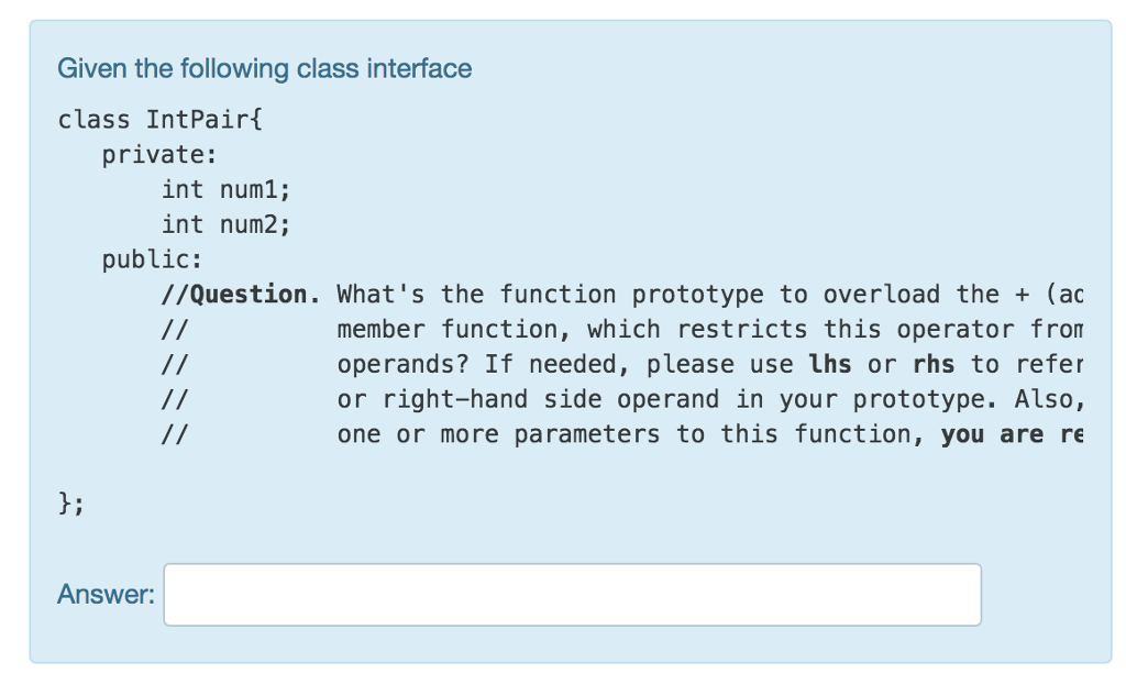Solved Given the following class interface class IntPairt | Chegg.com