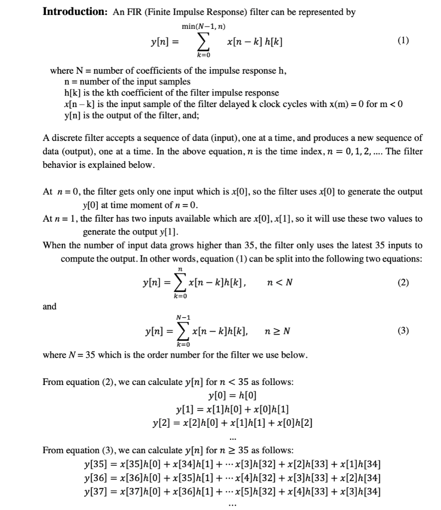 Solved Introduction: An FIR (Finite Impulse Response) filter | Chegg.com