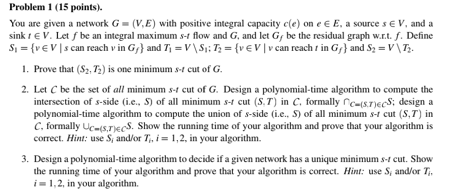 Solved Problem 1 15 Points You Are Given A Network G 