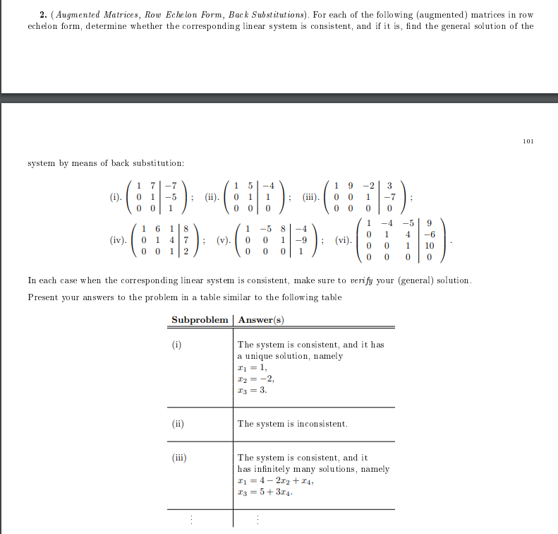 Solved 2. (Augmented Matrices, Row Echelon Form, Back | Chegg.com