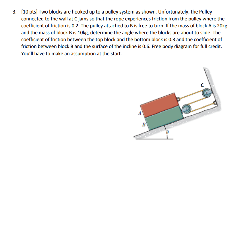Solved 3. [10 pts) Two blocks are hooked up to a pulley | Chegg.com